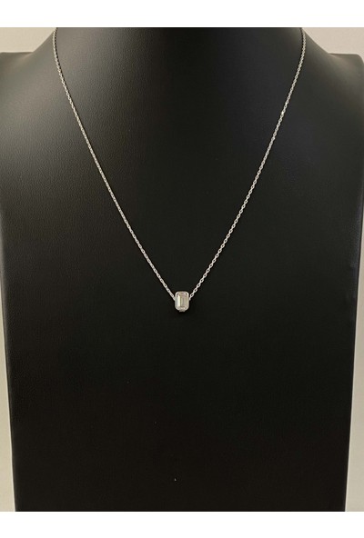 Yoro Gümüş Gümüş Tektaş Dikdörtgen Kolye