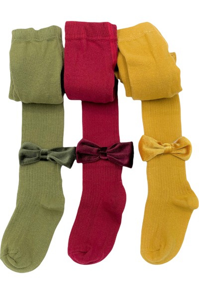 Anemon Kız Çocuk Külotlu Çorap Kurdeleli Çizgili 3'lü Set