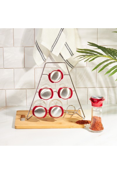 Karaca Nori Üçgen 7 Parça Baharat Takımı Red