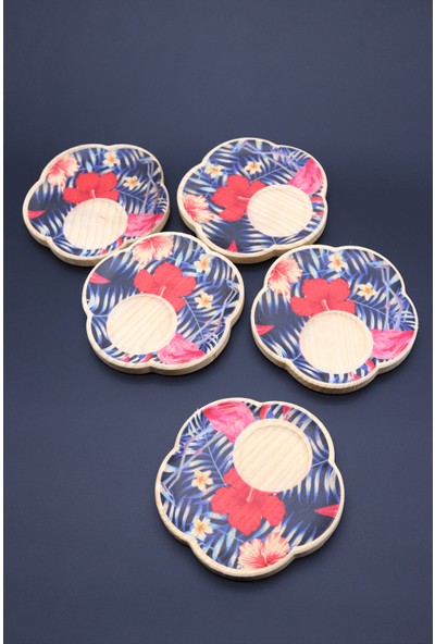 Zembu Dişbudak 6'lı Çay Tabağı Gelincik Desenli