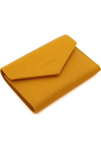 Deriza Odie Hakiki Deri Mini Cüzdan Hardal