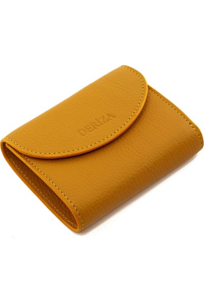 Deriza Mini Hakiki Deri Kadın Cüzdan Hardal