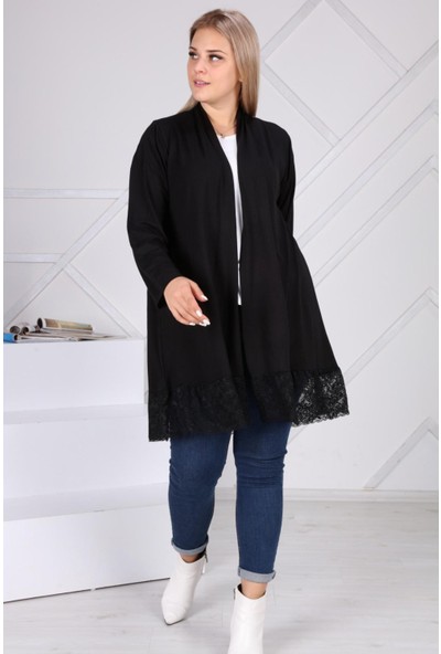 Ikm Butik Dantel Detaylı Viskon Likralı Büyük Beden Hırka