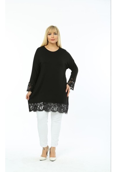 Ikm Butik Kol ve Etek Dantelli Viskon Büyük Beden Tunik