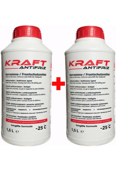 Kraft -25 Organik Kırmızı Antifriz 3 Litre = 2 Adet x 1,5 Litre Kraft -25 Organik Kırmızı Antifriz 3 Litre = 2 Adet x 1,5 Litre
