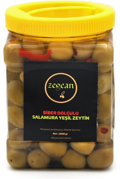 Zegean Biber Dolgulu Salamura Yeşil Zeytin 1 kg