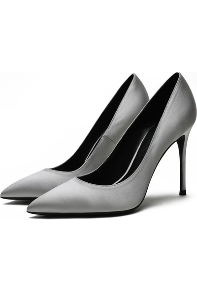 Picky Rose Picky Rose, Gri Saten 10CM Topuk Picky Rose Picky Rose, Gri Saten 10CM Topuk