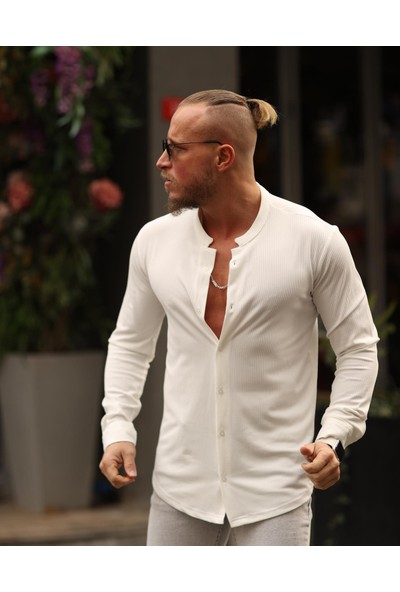 Marrakech Hakim Yaka Fitilli Beyaz Gömlek Marrakech Hakim Yaka Fitilli Beyaz Gömlek