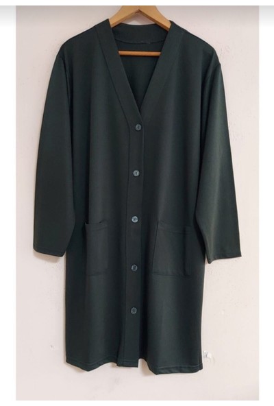 HMZ Kadın Koyu Yeşil Uzun Cepli Penye Anne Hırka
