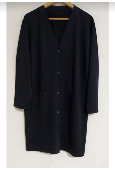 HMZ Kadın Siyah Uzun Cepli Penye Anne Hırka