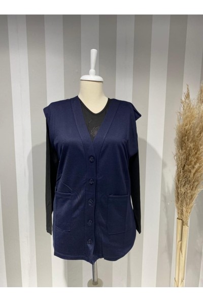 HMZ Kadın Lacivert Cepli Kısa Penye Anne Yelek HMZ Kadın Lacivert Cepli Kısa Penye Anne Yelek