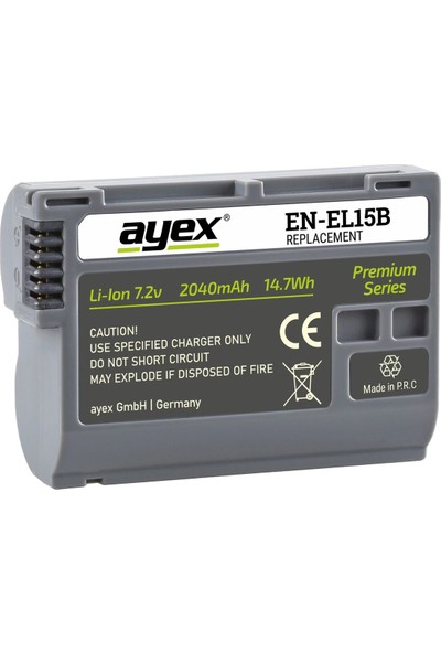 Ayex EN-EL15B Batarya Nikon Z6, Z7, V1, D7500, D7200, D7100, D7000, D500, D750, D800, D600 ile Uyumlu Ayex EN-EL15B Batarya Nikon Z6, Z7, V1, D7500, D7200, D7100, D7000, D500, D750, D800, D600 ile Uyumlu