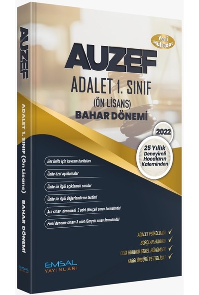 Emsal Yayınları Auzef Istanbul Üniv. Adalet 1. Sınıf 2. Yarıyıl Bahar Dönemi Güncel