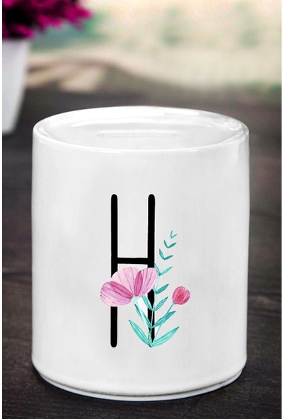 Panorama Promosyon H Harfi Çiçek Desenli Baskılı Seramik Kumbara