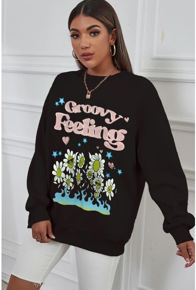 Millionaire Kadın Ekru Groovy Feeling Oversize Sweatshirt