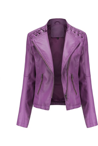 Kısa Ince Kadın Deri Ceket Düz Renk Deri Ceket Çok Renkli