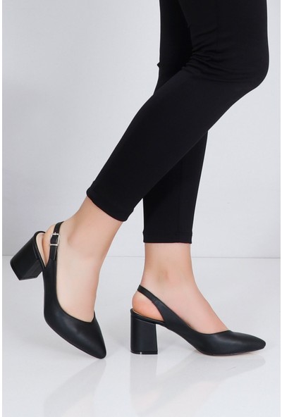 Esteriva 670 Arkasi Açik Deri Siyah Stiletto Alçak Topuklu Esteriva 670 Arkasi Açik Deri Siyah Stiletto Alçak Topuklu