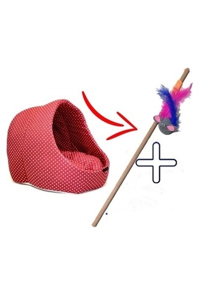 AsTradeHome Kedi Yatağı Mağara Yıkanabilir Elyaf Minderli Yumuşak Puantiyeli Kırmızı