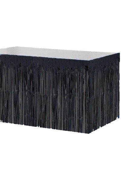 Ozi Parti Püsküllü Metalik Masa Eteği Siyah