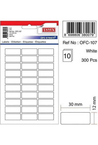 Tanex OFC-107 Çıkartma Etiket 30X12 mm Tanex OFC-107 Çıkartma Etiket 30X12 mm
