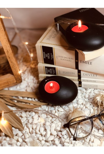 Reynes Taş Görünümlü Beton Mumluk 2 Li Siyah