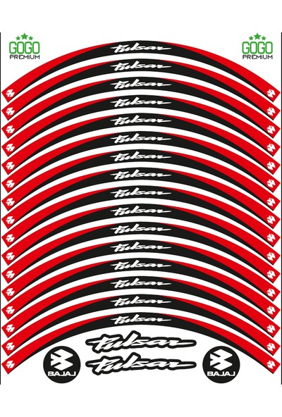 Gogomoto Bajaj Pulsar Kırmızı Siyah Reflektörlü Jant Şeridi