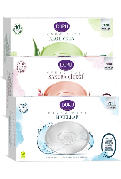 Duru Hydro Pure Sakuraçiçeği & Aloevera & Micellar Sabun Seti 3X450GR Duru Hydro Pure Sakuraçiçeği & Aloevera & Micellar Sabun Seti 3X450GR