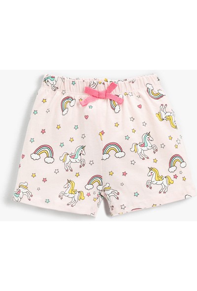 Koton Unicorn Baskılı Beli Lastikli Şort Pamuklu