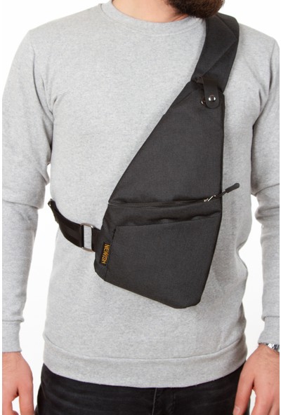 Newish Keten Heybe Çapraz Omuz Çantası Unisex Siyah (35X16-6CM)