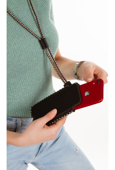 Newish Çapraz Askılı El Işçiliği Deri Şık Cep Telefonu Çantası (Her Model Telefona Uygundur) (10X17CM)