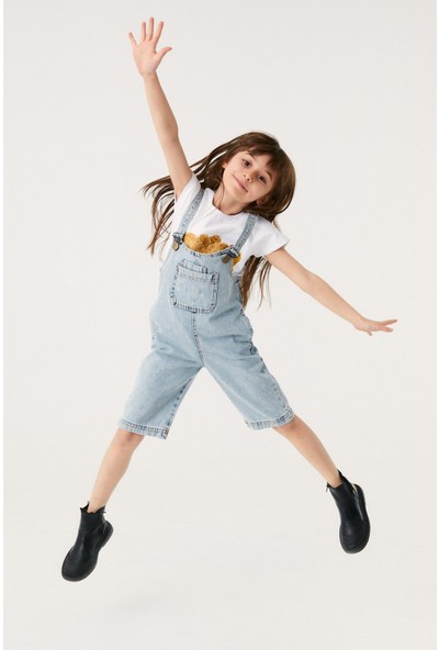 FullaModa Cep Detaylı Çocuk Jean Salopet