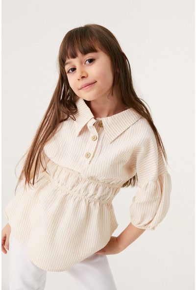FullaModa Çizgili Beli Gipeli Çocuk Tunik FullaModa Çizgili Beli Gipeli Çocuk Tunik