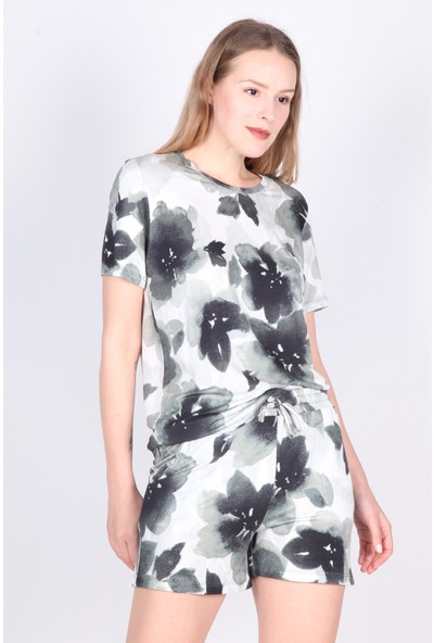 Asena Mila Haki Çiçek Desen Örme Şort & Bermuda Takım