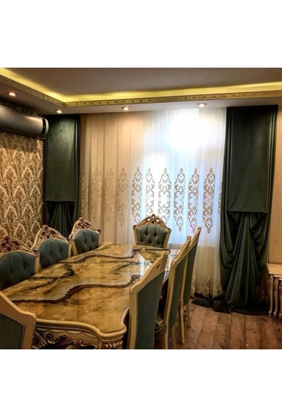 Yavuz Home Yavuzhome Yeşil Kadife Fon + Tül ( En :2.50 + Boy : 2.70 )