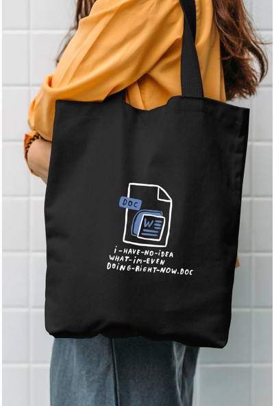 Çınar Bez Çanta Word Siyah Kanvas Çanta