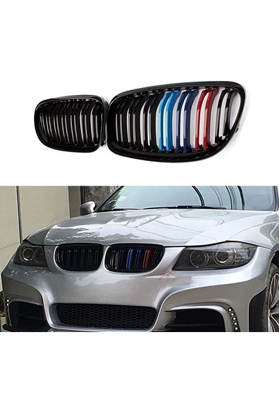 Autogp Bmw E90 M3 Ön Böbrek Panjur M Şerit Renkli 2009 / 2012 Çift Tırnak