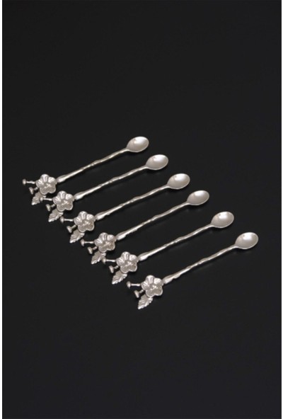 Pembis Consept Japon Gülü Motifli Gümüş 6 Parça Çay Kaşığı Seti