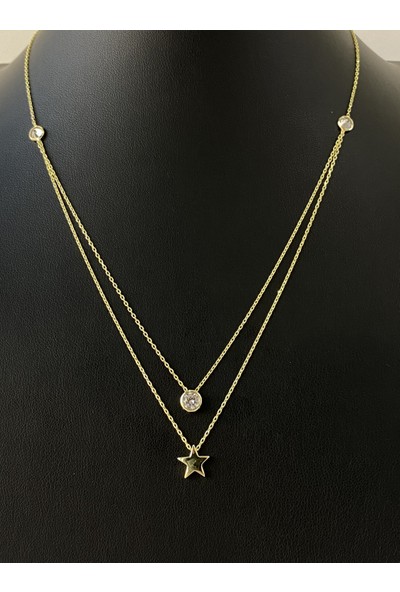 Yoro Gümüş Gümüş Ikili Tektaş Yıldız Kolye