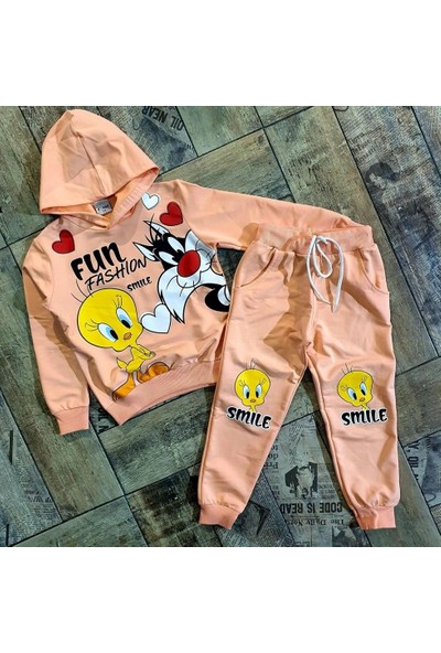 Mojqueno Kids Kız Çocuk Eşofman Takımı Pamuk Kapüşonlu Alt -Üst Takım