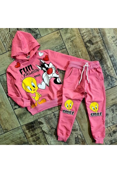 Mojqueno Kids Kız Çocuk Eşofman Takımı Pamuk Kapüşonlu Alt -Üst Takım