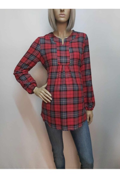 Tria Büzgülü Ekoseli Hamilelik Bluz