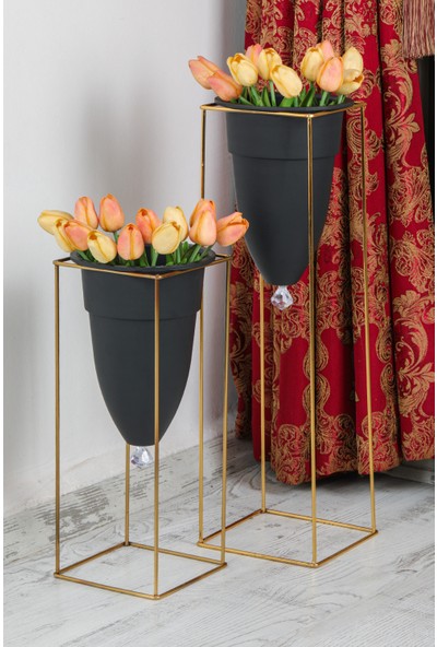 Üzüm Yaprağı 2'li Metal Ayaklı Saksı