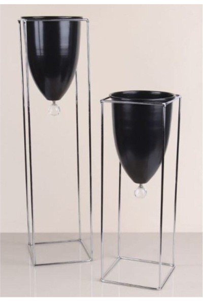 Üzüm Yaprağı Lux 2'li Ayaklı Dekoratif Çiçeklik - Gümüş