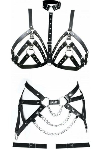 Angels Passion Büyük Beden Deri Fantazi Harness Sütyen Takım Angels Passion Büyük Beden Deri Fantazi Harness Sütyen Takım