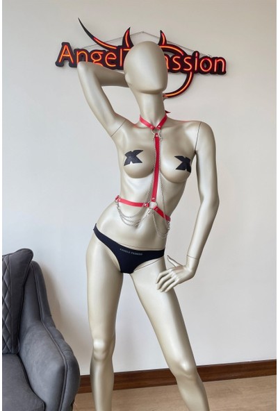Angels Passion Kırmızı Göğüs Dekolteli Şık Harness