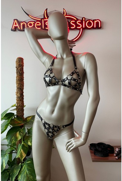Angels Passion Bayan Iç Giyim Deri Sütyen Takım