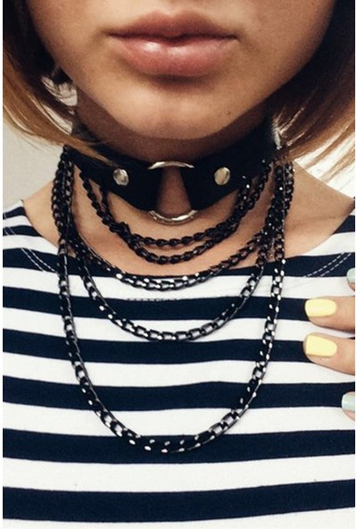 Angels Passion Taşlanmış Siyah Zincirli Tasma - APFT308