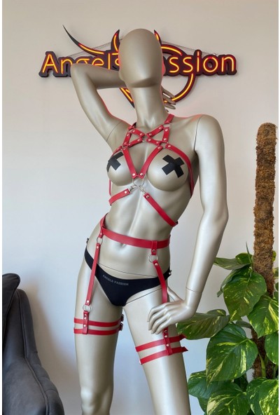 Angels Passion Bayan Iç Giyim Deri Jartiyer Takım