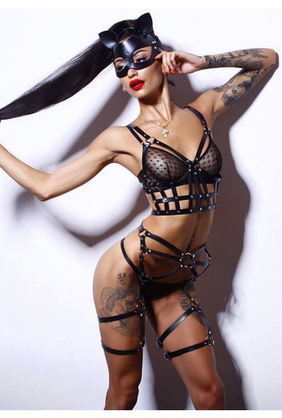 Angels Passion Göğüs Altı Kafes Detaylı Jartiyer Harness Takım - APFT390