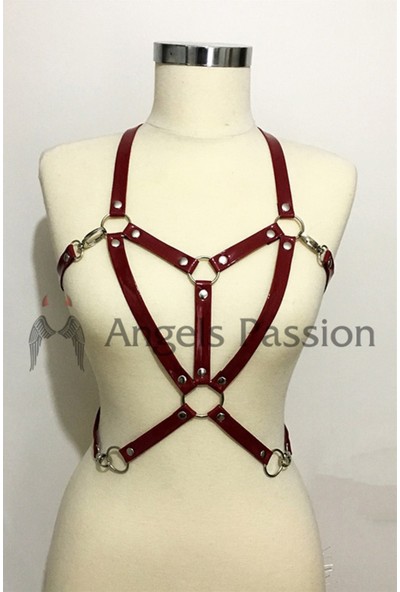 Angels Passion Göğsü Üçgen Detaylı Bordo Harness